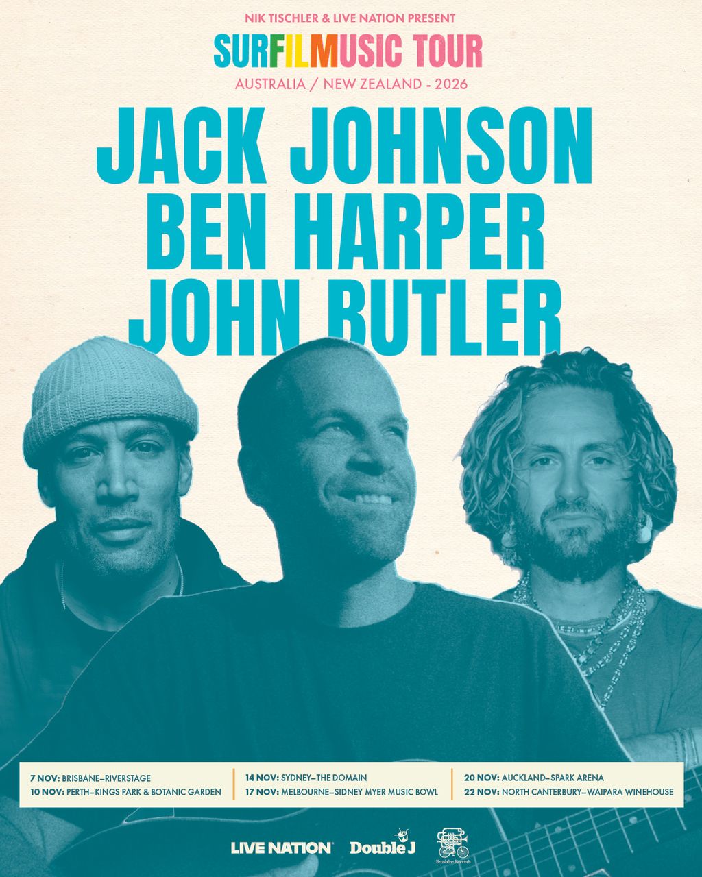Jack Johnson Announces 2026 NZ Tour w/ Ben Harper & John Butler – Muzic.NZ