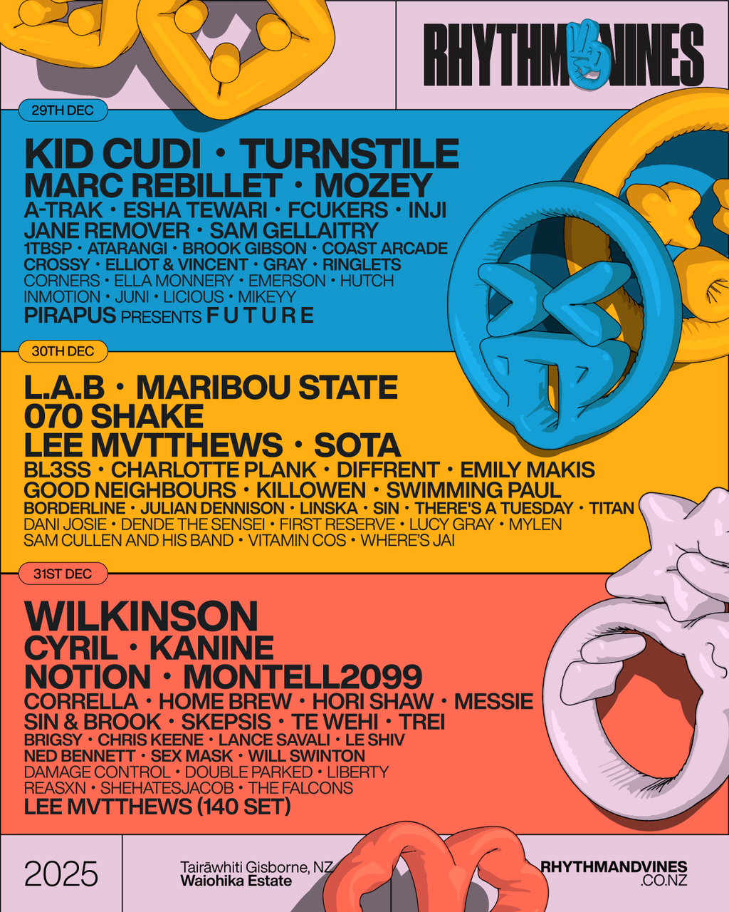 Official Daysplit & Set Times announced for Rhythm And Vines – Muzic.NZ