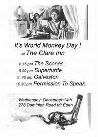 World Monkey Day at The Clare Inn December 14th – Muzic.NZ